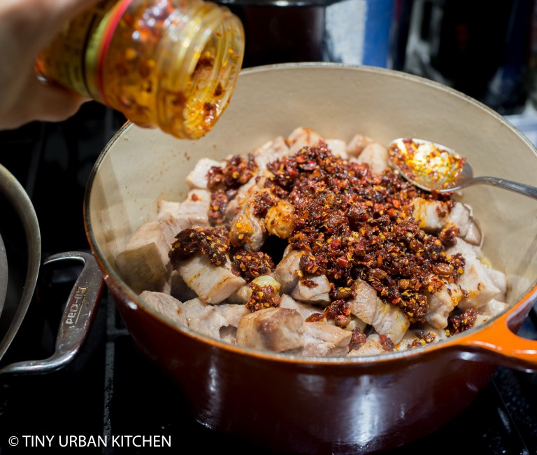 Chili Garlic Braised Pork Belly - Tiny Urban Kitchen