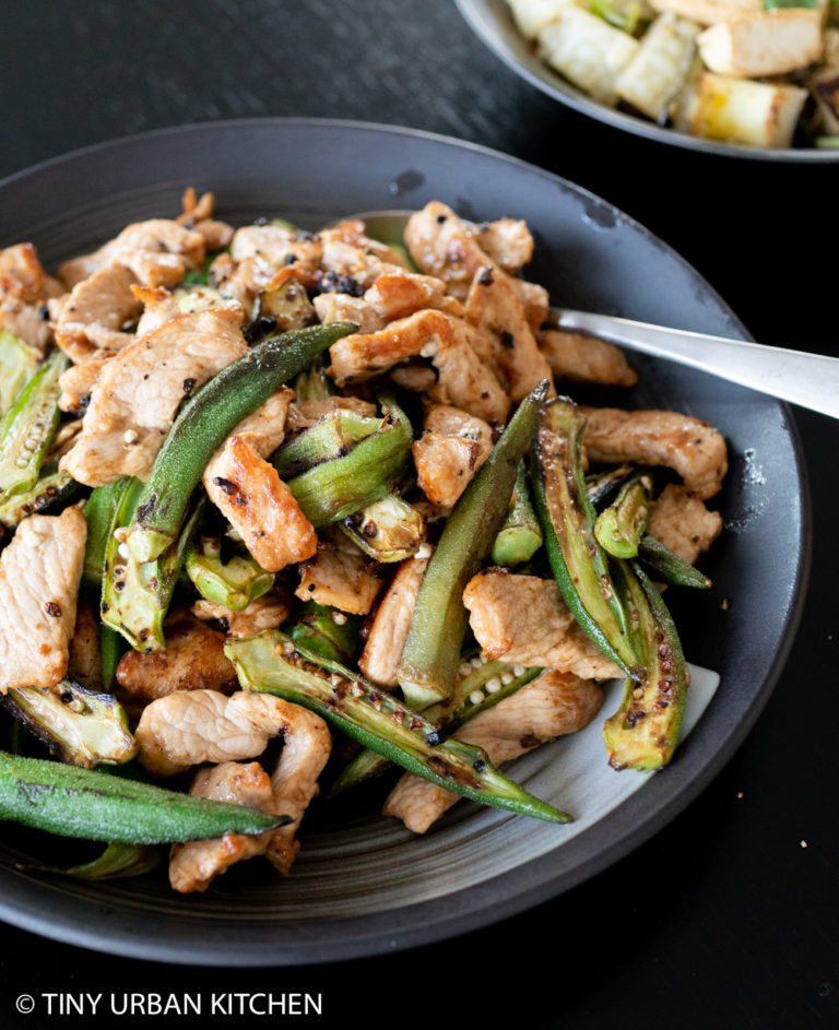 Pan Charred Okra Stir Fry - Tiny Urban Kitchen